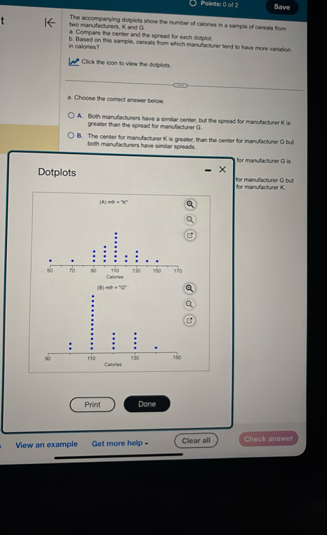 Points: 0 ﻿of 2The accompanying dotplots show the | Chegg.com