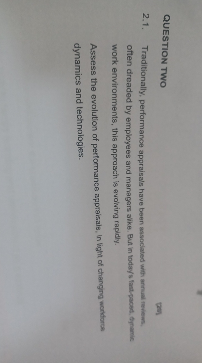 Solved QUESTION TWO2.1. ﻿Traditionally, performance | Chegg.com