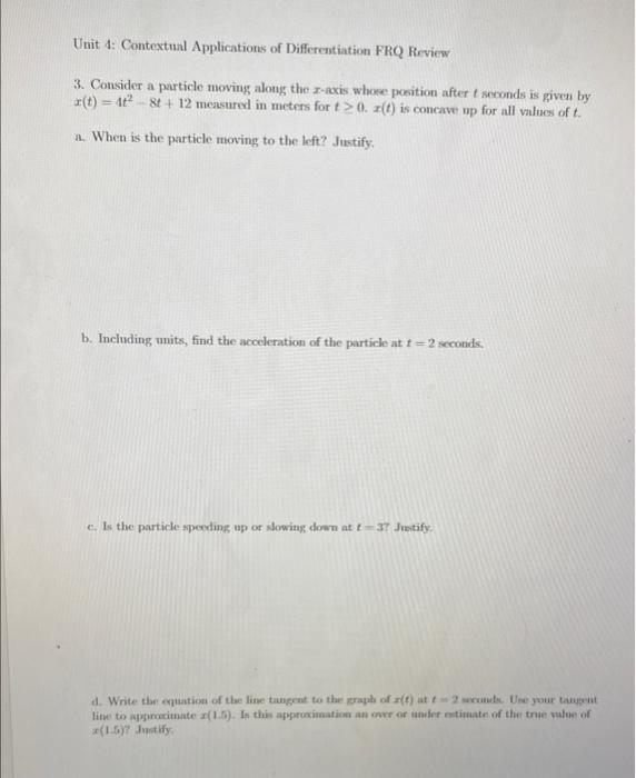 Solved Unit 4 Contextual Applications Of Differentiation