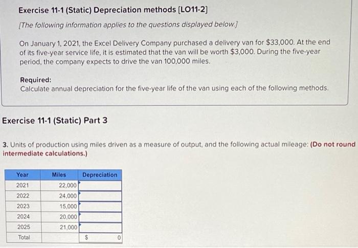Solved Exercise 11-1 (Static) Depreciation methods [LO11-2] | Chegg.com