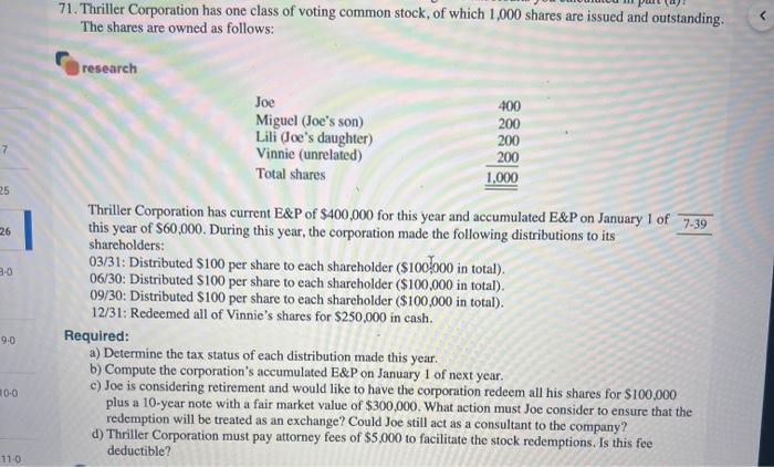 Solved 11. Thriller Corporation has one class of voting | Chegg.com