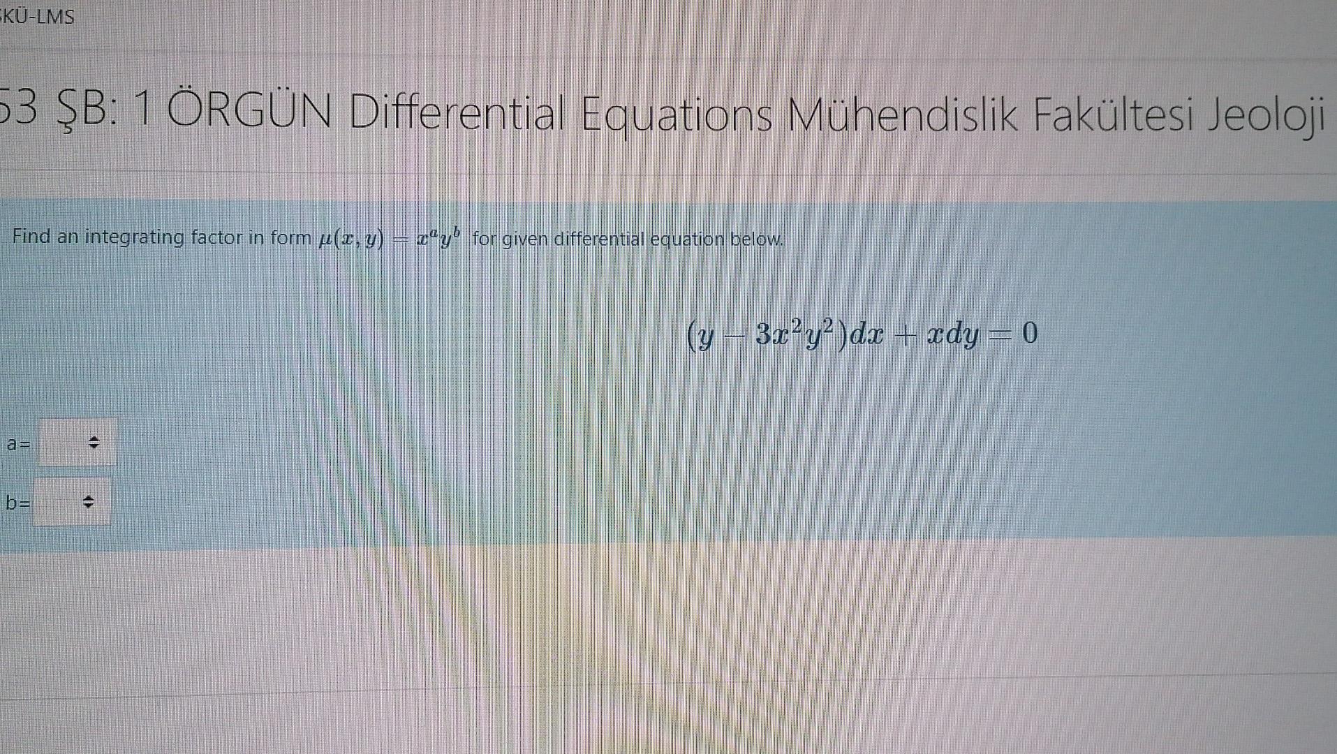 Solved KU-LMS 53 ŞB: 1 ÖRGÜN Differential Equations | Chegg.com