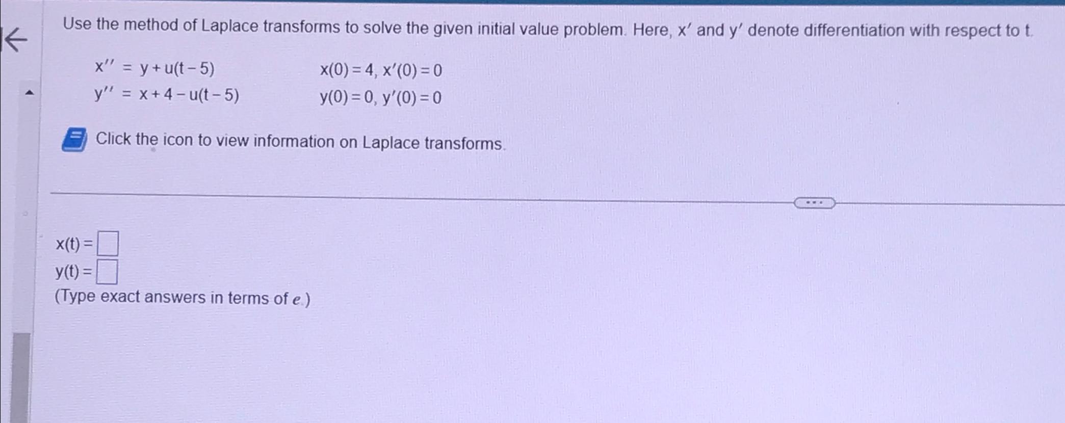 Solved Use the method of Laplace transforms to solve the | Chegg.com