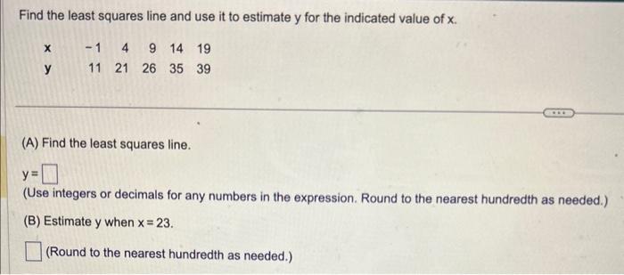 Solved Find the least squares line and use it to estimate y | Chegg.com