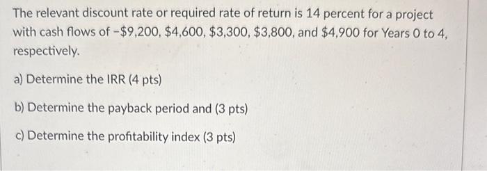 Solved The relevant discount rate or required rate of return | Chegg.com