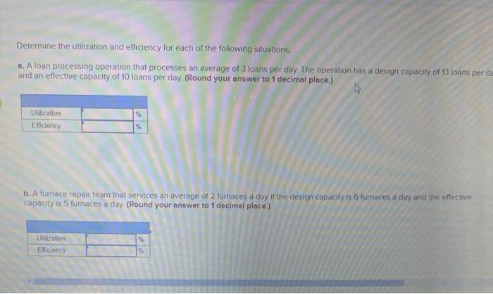 Solved Determine the utilization and efficiency for each of | Chegg.com