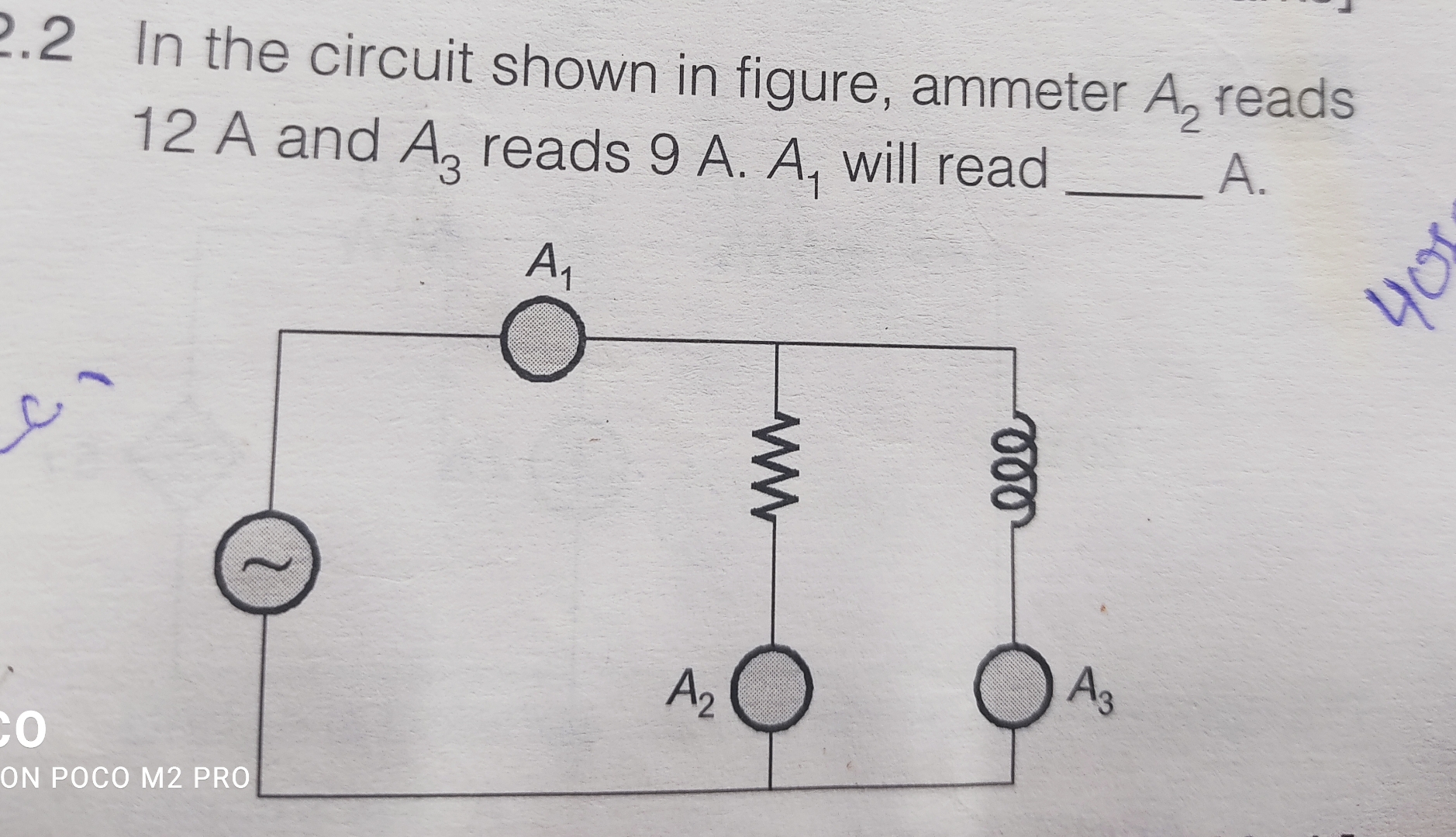 Solved 2 ﻿In the circuit shown in figure, ammeter A2 ﻿reads | Chegg.com