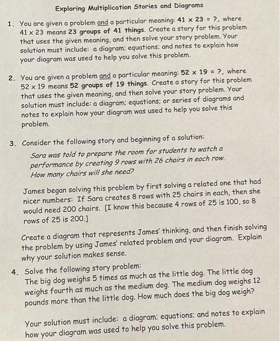 Solved Exploring Multiplication Stories and Diagrams 1. You | Chegg.com