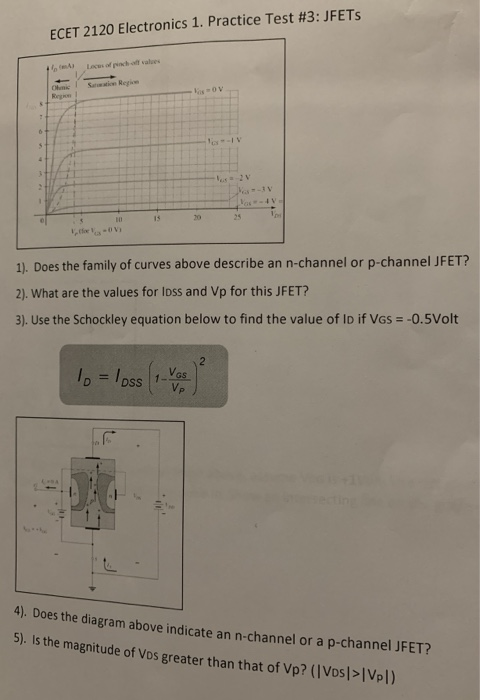 Solved ECET 2120 Electronics 1. Practice Test #3: JFETS l | Chegg.com