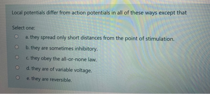 Solved Local potentials differ from action potentials in all | Chegg.com