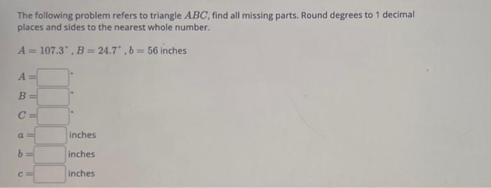 Solved The following problem refers to triangle \\( A B C | Chegg.com