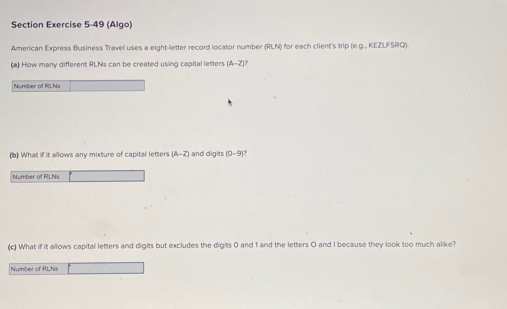 Solved Section Exercise 5-49 (Algo)American Express Business | Chegg.com