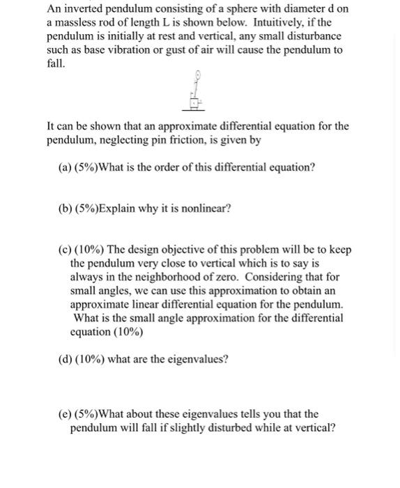 An inverted pendulum consisting of a sphere with | Chegg.com