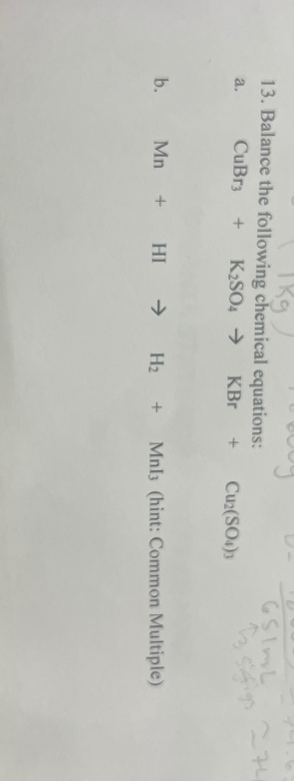 Solved Balance the following chemical | Chegg.com