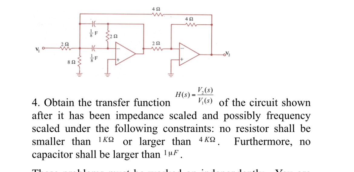Obtain the transfer function H(s)=V2(s)V1(s) ﻿of the | Chegg.com