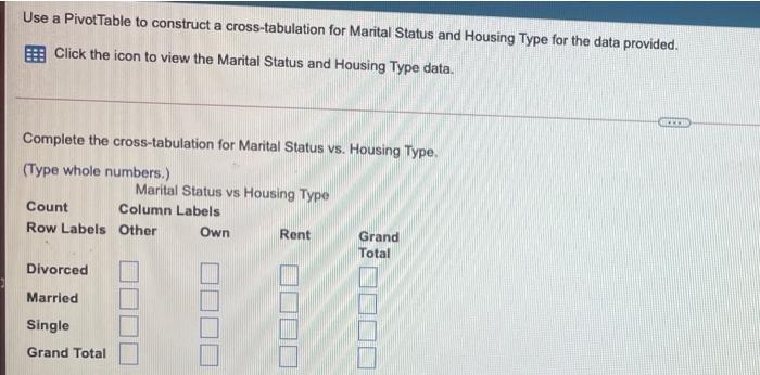 Solved Use a Pivot Table to construct a cross-tabulation for | Chegg.com