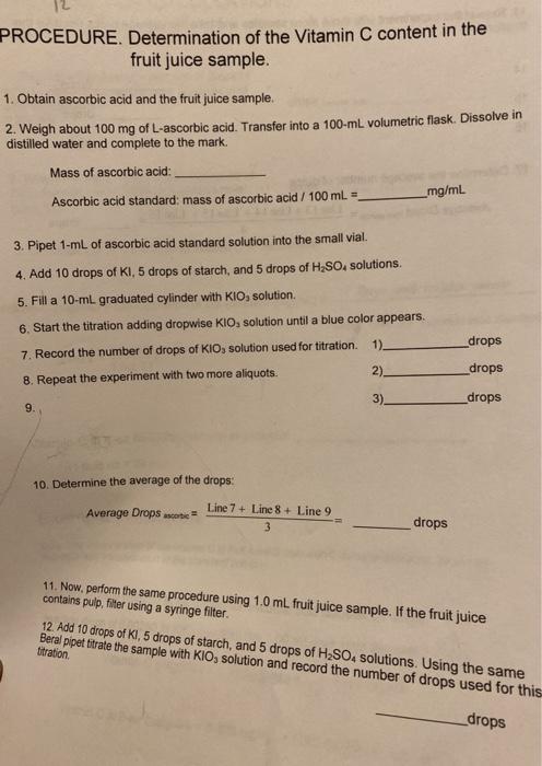 Solved Microscale Titration. Vitamin C in Fruit Juices | Chegg.com