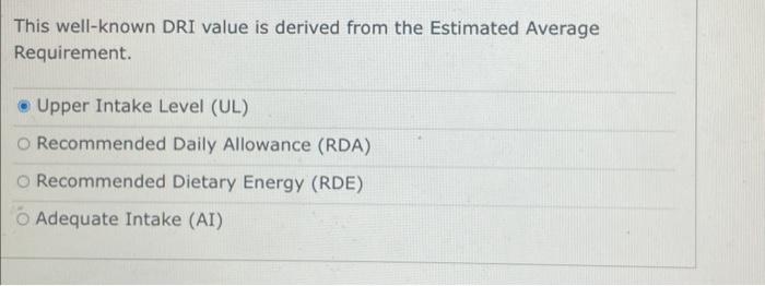 Solved This well-known DRI value is derived from the | Chegg.com