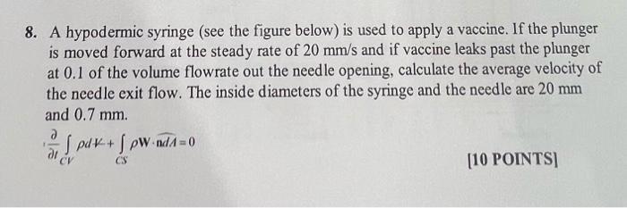 Solved 8. A hypodermic syringe (see the figure below) is | Chegg.com