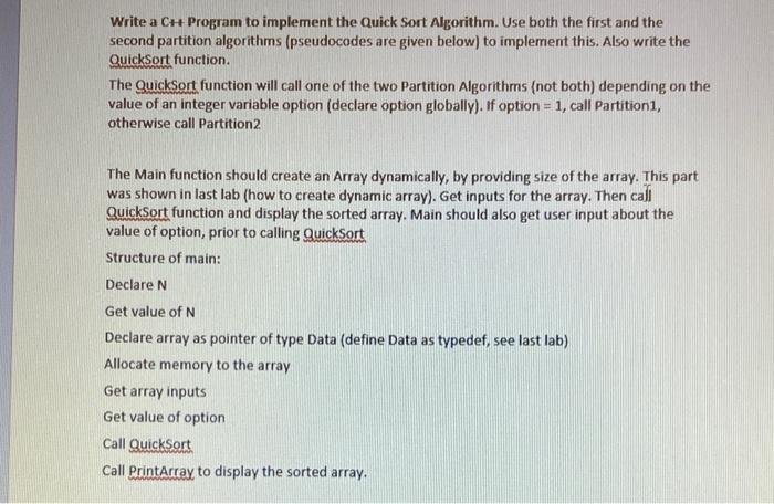 Solved Write a Ch Program to implement the Quick Sort | Chegg.com