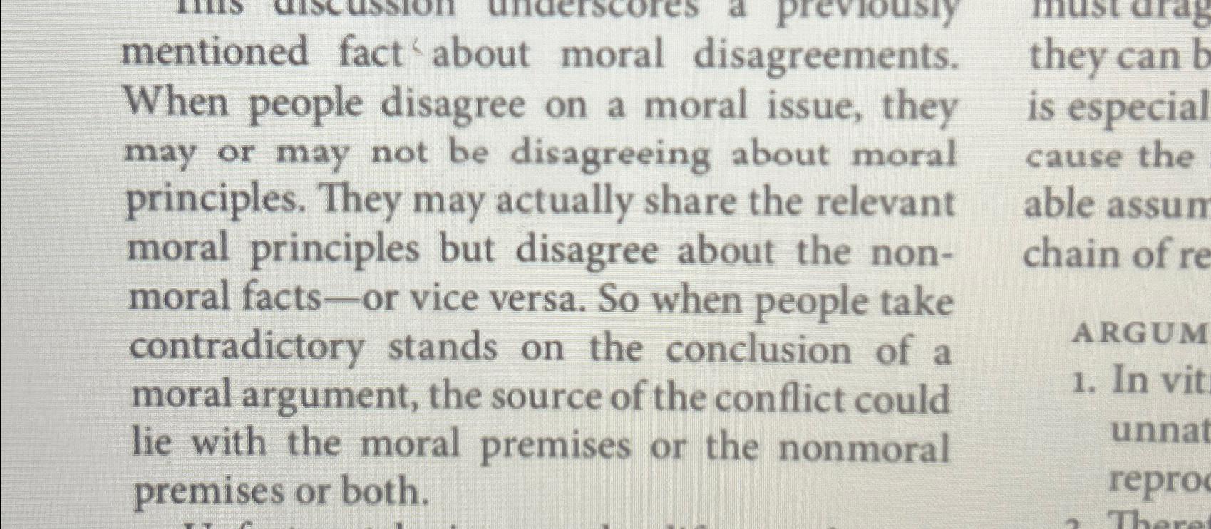 Solved mentioned fact'about moral disagreements. When people | Chegg.com