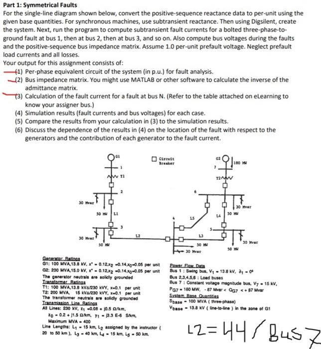Part 1: Symmetrical Faults For the single-line | Chegg.com