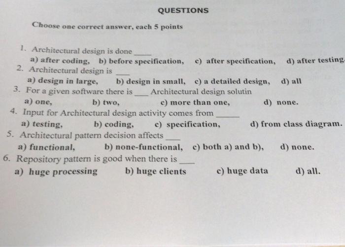 Solved Choose one correct answer, each 5 points 1. | Chegg.com