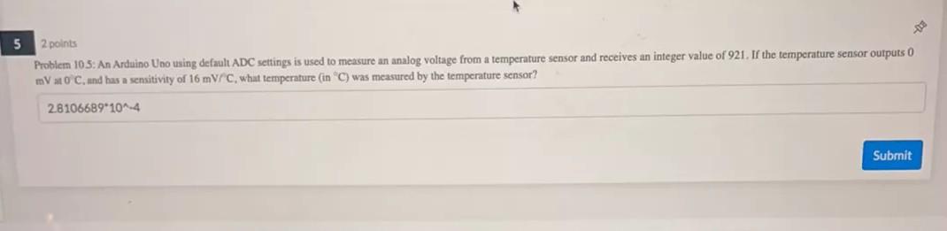 Solved 5 2 points Problem 105: An Arduino Uno using default | Chegg.com