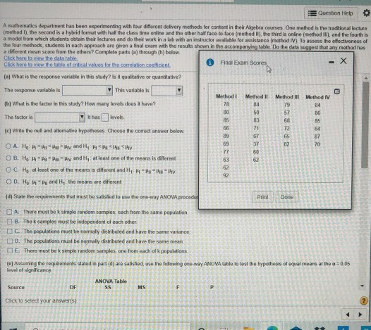 Solved Question Help A mathematics department has been | Chegg.com
