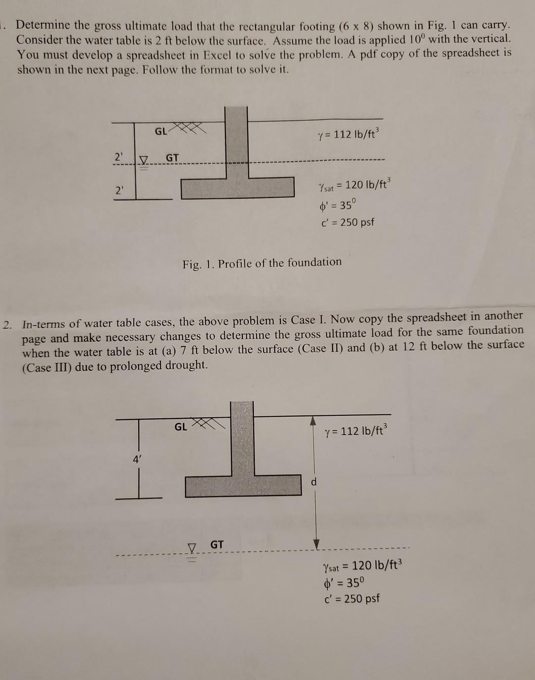 Solved 1. Determine the gross ultimate load that the | Chegg.com