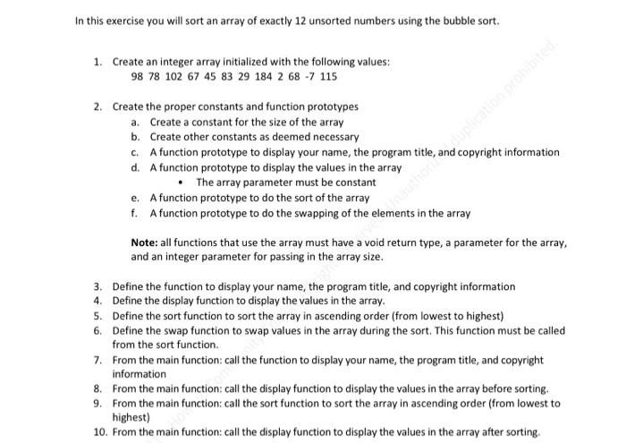 Solved In this exercise you will sort an array of exactly 12 | Chegg.com