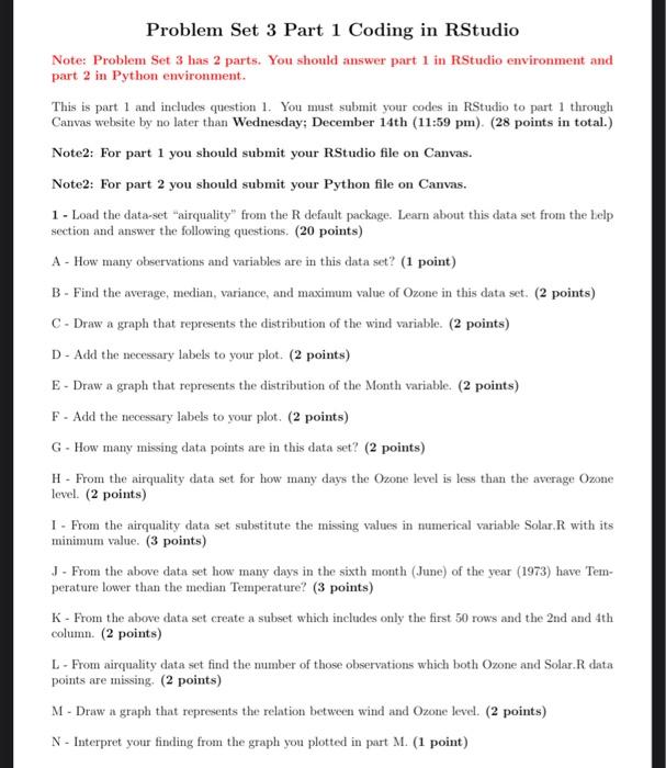 Problem Set 3 Part 1 Coding in RStudio Note: Problem | Chegg.com