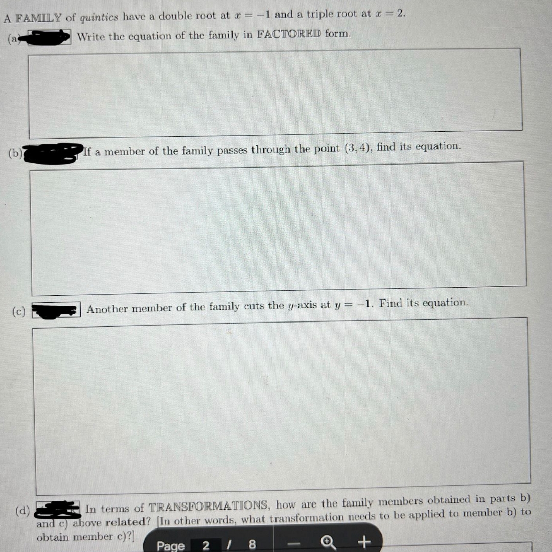 Solved A FAMIILY of quintics have a double root at x=-1 ﻿and | Chegg.com