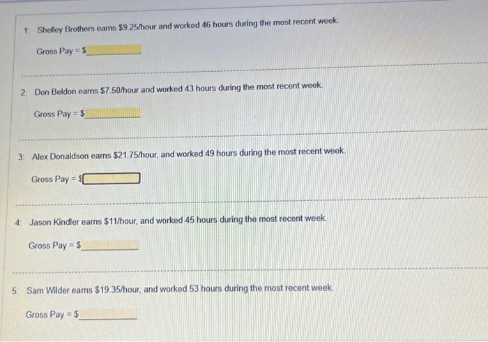Solved Calculate gross pay (regular earnings + overtime | Chegg.com