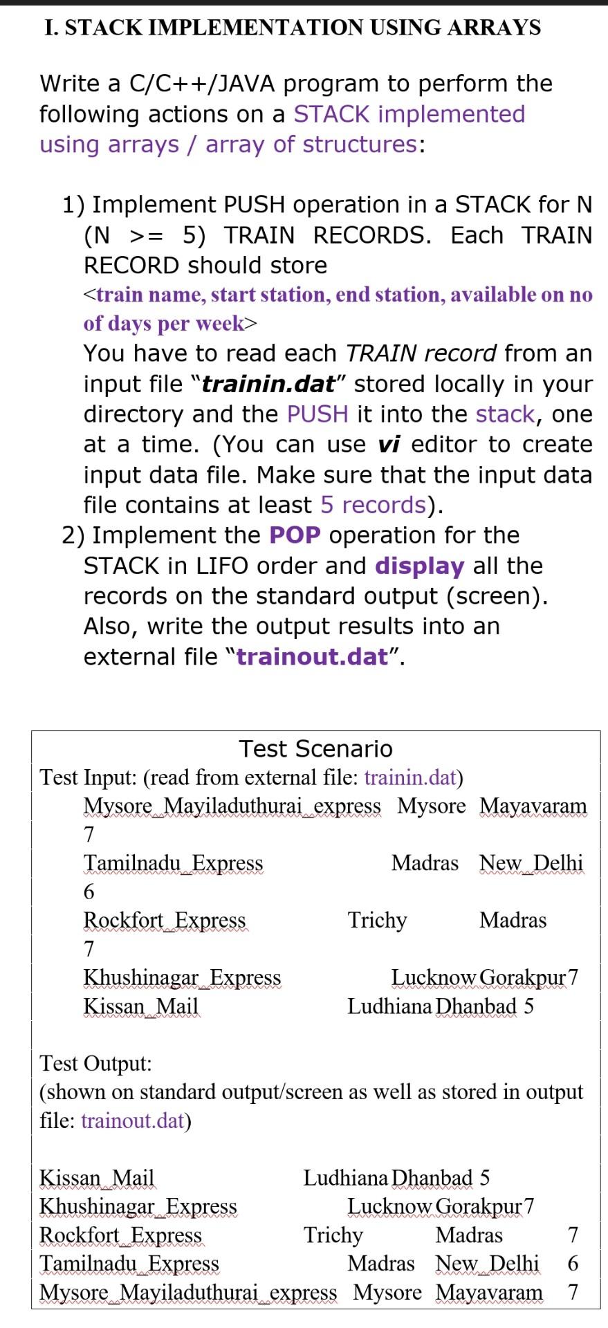 Solved I. STACK IMPLEMENTATION USING ARRAYS Write a | Chegg.com