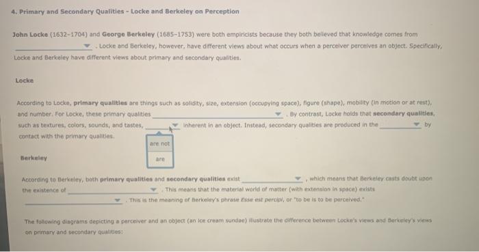 Solved 4. Primary and Secondary Qualities - Locke and | Chegg.com