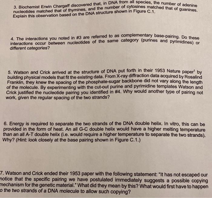 3. Biochemist Erwin Chargaff discovered that, in DNA | Chegg.com