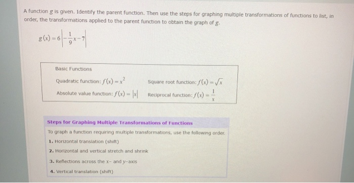Solved A function g is given. Identify the parent function. | Chegg.com