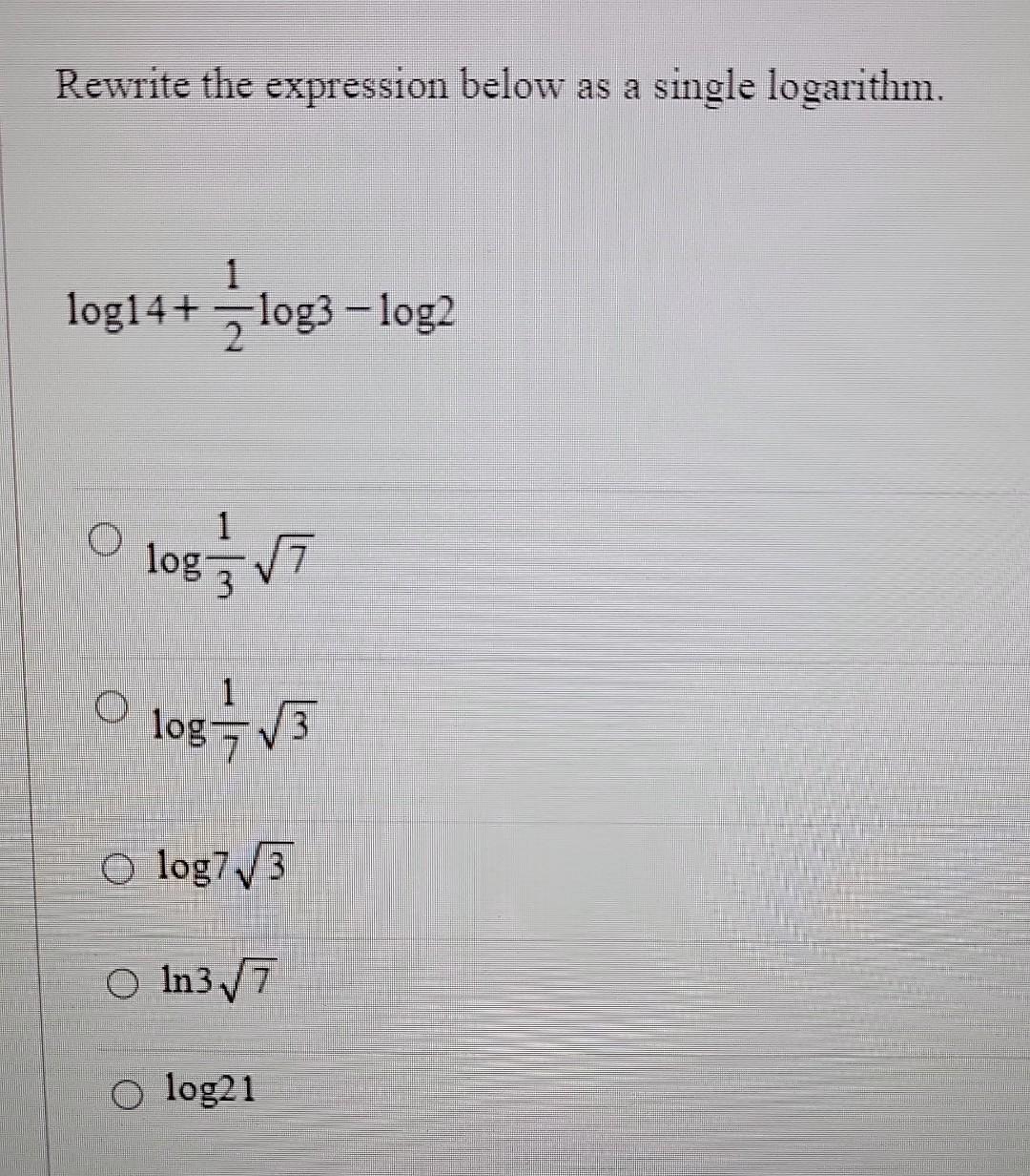 Solved Rewrite The Expression Below As A Single Logarithm