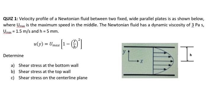 Solved QUIZ 1: Velocity profile of a Newtonian fluid between | Chegg.com