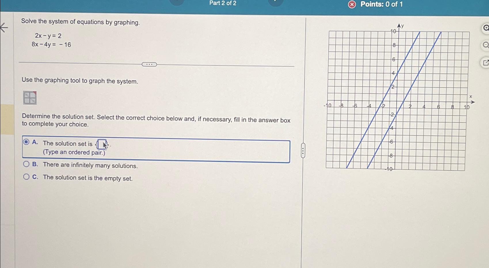 Solved Part 2 ﻿of 2Points: 0 ﻿of 1Solve the system of | Chegg.com