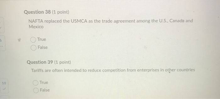 Solved Question 38 (1 point) NAFTA replaced the USMCA as the | Chegg.com