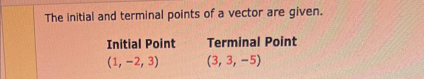 Solved The initial and terminal points of a vector are | Chegg.com