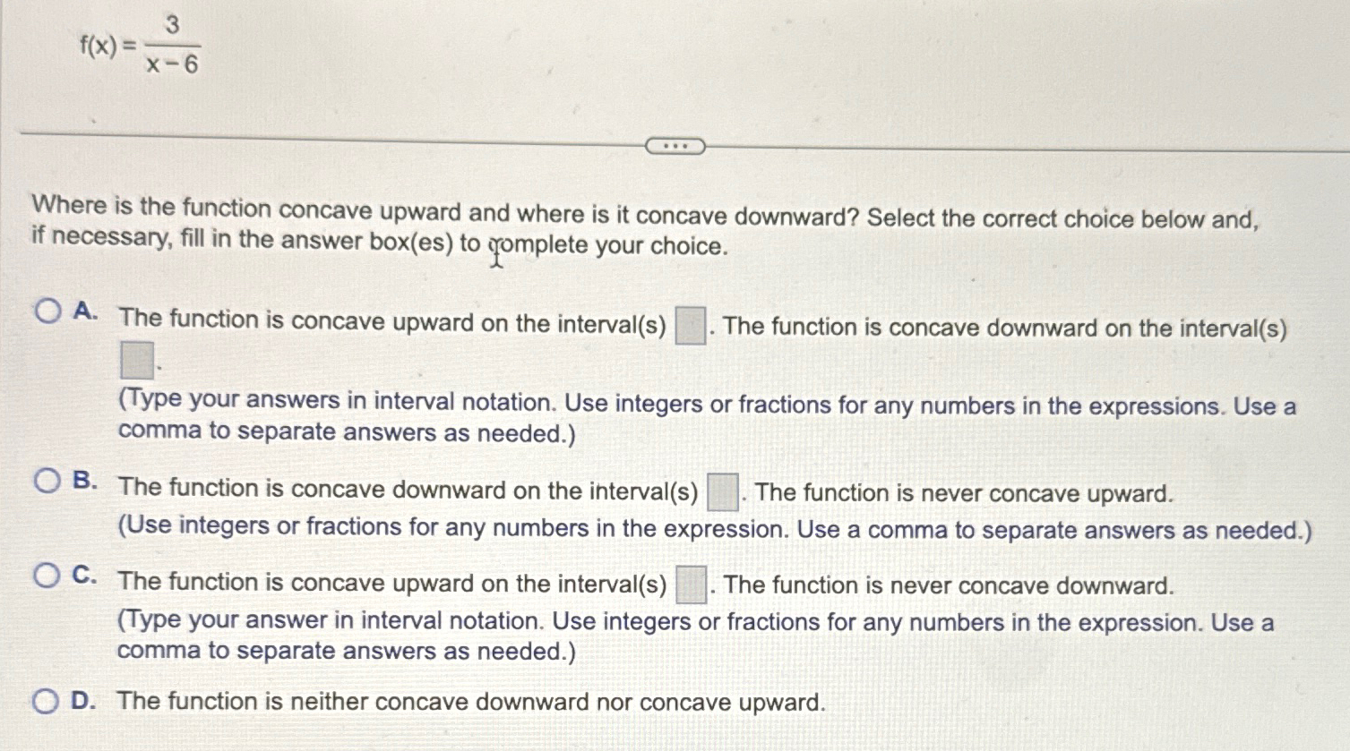 Solved f(x)=3x-6Where is the function concave upward and | Chegg.com