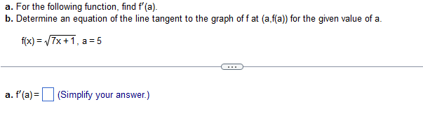 Solved a. ﻿For the following function, find f'(a).b. | Chegg.com