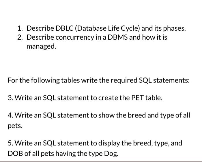 Solved 1. Describe DBLC (Database Life Cycle) and its | Chegg.com