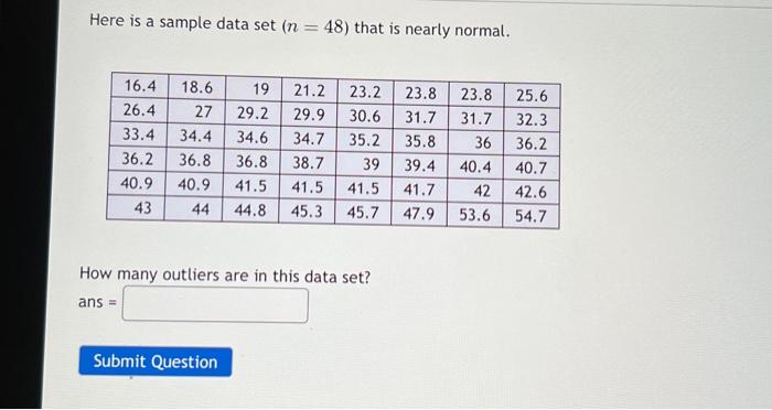 Solved Here is a sample data set (n=48) that is nearly | Chegg.com