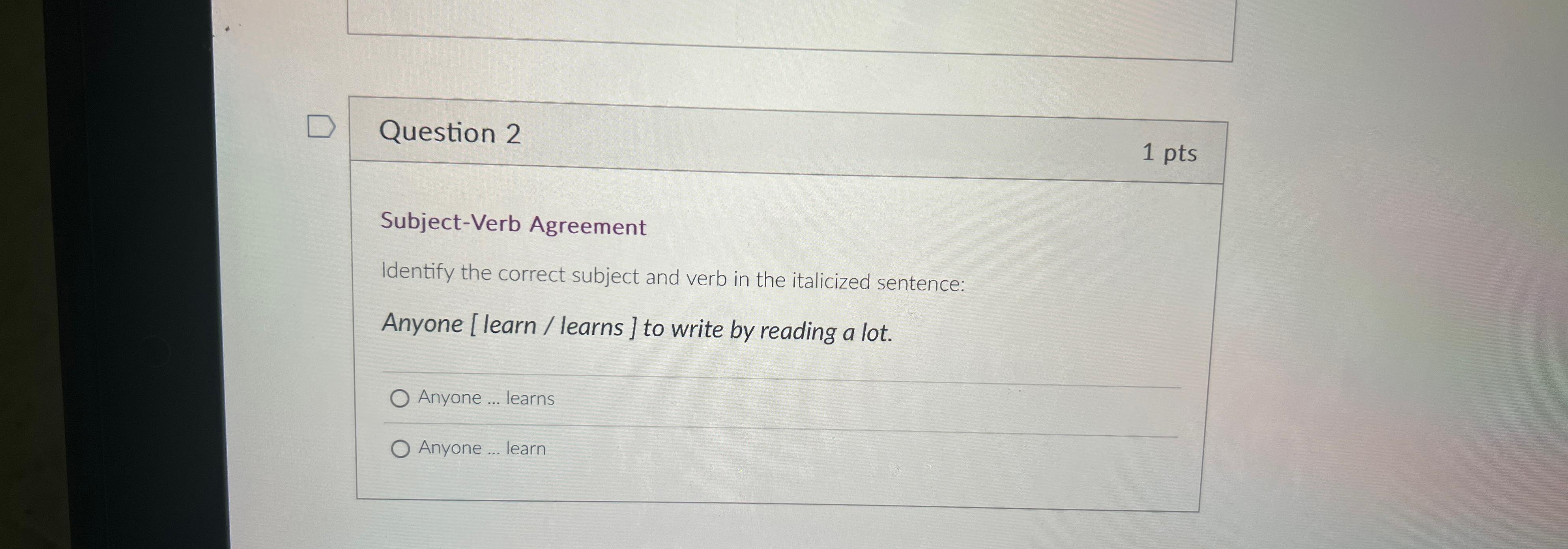 Solved Question 21 ﻿ptsSubject-Verb AgreementIdentify the | Chegg.com