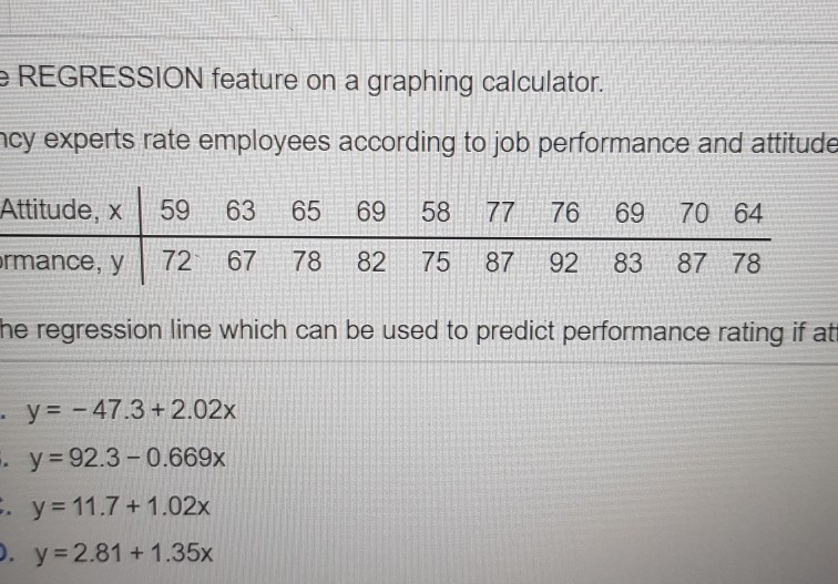 Solved 2 REGRESSION feature on a graphing calculator. ncy | Chegg.com