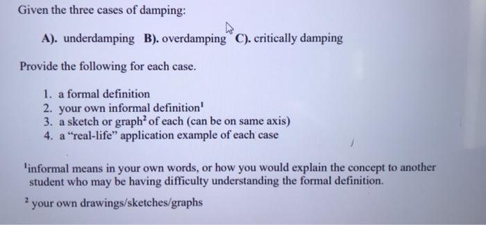 Solved Given the three cases of damping: A). underdamping | Chegg.com